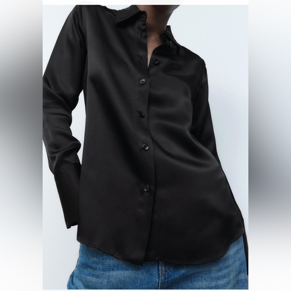 Zara | Tops | Zara Fitted Satin Effect Shirt | Poshmark